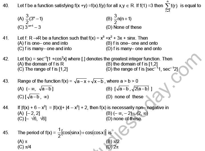 Jee Mathematics Relation And Functions Mcqs Set B With Answers